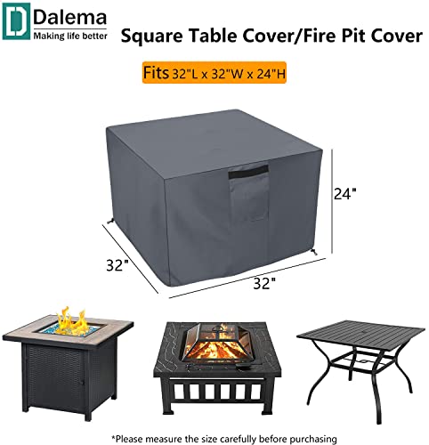 Dalema 32 Inch Square Outdoor Table Cover,100% Waterproof Heavy Duty Patio Square Fire Pit Cover,Outside Furniture Protector Covers For Square Table/Fire Pit(32" x 32" x 24",Grey).