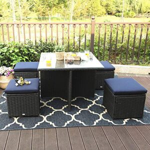 PHI VILLA Outdoor Sectional Wicker Sofa Sets Patio Furniture-Rattan Table and Sofa Chairs (5-Piece, Dining Set)