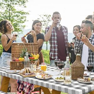 Picnic Table Cover with Bench Covers Vinyl Tablecloth with Elastic Band and Flannel Backing Fitted Table Covers for 6 Foot Rectangle Tables-for Outdoor/BBQ/Camping(30 X 72 Inch,3-PCS,Grey-Checkered)