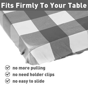 Picnic Table Cover with Bench Covers Vinyl Tablecloth with Elastic Band and Flannel Backing Fitted Table Covers for 6 Foot Rectangle Tables-for Outdoor/BBQ/Camping(30 X 72 Inch,3-PCS,Grey-Checkered)