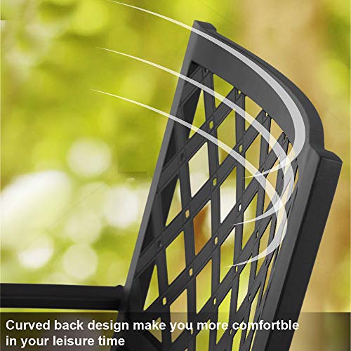 MFSTUDIO Black Metal Patio Stacking Chairs Wave Back Indoor Outdoor Dining Set Wrought Iron Chair with Arm, Set of 2