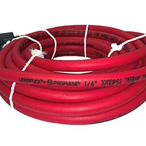 Red UBERFLEX Kink Resistant Pressure Washer Hose 1/4" x 30' 3,700 PSI with (2) 22MM