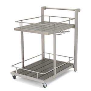 christopher knight home cape coral outdoor aluminum bar cart with polymer blended wood top, natural color