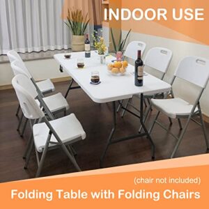 BOSOVEL 6ft Folding Table Fold in Half w/Handle White Plastic Heavy Duty for Outdoor & Indoor Party Dining Picnic Camping Wedding BBQ Catering Garden Kitchen Market Events