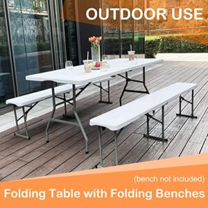 BOSOVEL 6ft Folding Table Fold in Half w/Handle White Plastic Heavy Duty for Outdoor & Indoor Party Dining Picnic Camping Wedding BBQ Catering Garden Kitchen Market Events