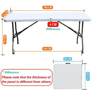 BOSOVEL 6ft Folding Table Fold in Half w/Handle White Plastic Heavy Duty for Outdoor & Indoor Party Dining Picnic Camping Wedding BBQ Catering Garden Kitchen Market Events