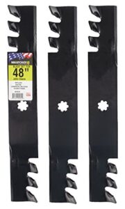 maxpower 561812xb set of 3, 3-n-1 commercial mulching blades for 48 in. cut john deere mowers, replaces oem no. gx21784, gx21786, black