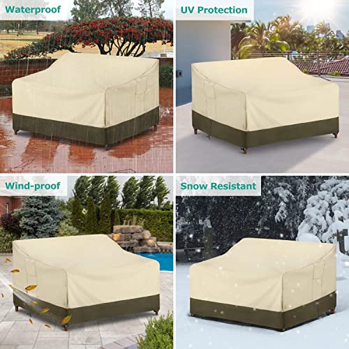 SunPatio Outdoor Couch Cover Waterproof, Patio Furniture Covers for Oversized Sofa Loveseat Bench, Heavy Duty Outdoor Furniture Cover with Air Vents and Handles, 90W x 42D x 32H inch, Beige & Olive