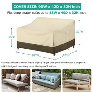 SunPatio Outdoor Couch Cover Waterproof, Patio Furniture Covers for Oversized Sofa Loveseat Bench, Heavy Duty Outdoor Furniture Cover with Air Vents and Handles, 90W x 42D x 32H inch, Beige & Olive