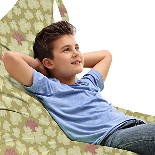 Ambesonne Leaves Lounger Chair Bag, Print of Natural Themed Repetitive Leafy Ornaments in Different Shapes, High Capacity Storage with Handle Container, Lounger Size, Khaki and Pale Ruby