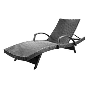 christopher knight home salem outdoor wicker armed chaise lounge, grey