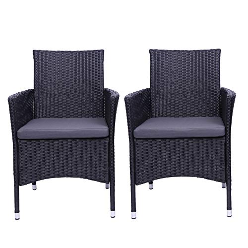 BaIWaNG Outdoor Patio Wicker Dining Chairs 2 Piece Set, PE Rattan Single Sofa Chair, Patio Furniture Set, Outdoor Wicker Bistro Set Rattan Chairs for Patio, Garden, Patio, Deck, Lawn