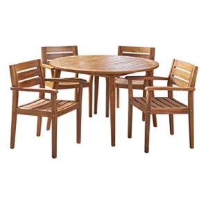 christopher knight home keth outdoor 5 piece acacia wood dining set, teak finish