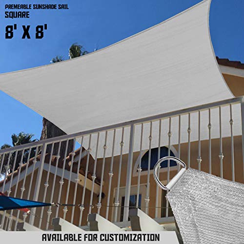 TANG Sunshades Depot 8' x 8' Light Grey Sun Shade Sail Square Permeable Canopy Customize Commercial Standard 180 GSM HDPE