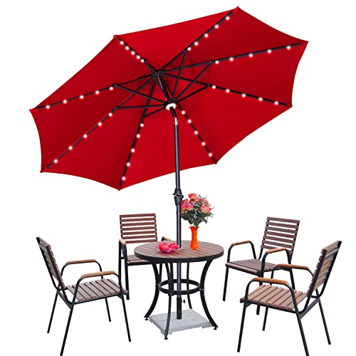 Sunoutife 10FT Patio Umbrella with Solar Lights, 40 LED Large Outdoor Table Umbrella with Tilt Adjustment and Crank for Market Garden Backyard & Pool