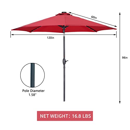 Sunoutife 10FT Patio Umbrella with Solar Lights, 40 LED Large Outdoor Table Umbrella with Tilt Adjustment and Crank for Market Garden Backyard & Pool