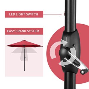 Sunoutife 10FT Patio Umbrella with Solar Lights, 40 LED Large Outdoor Table Umbrella with Tilt Adjustment and Crank for Market Garden Backyard & Pool