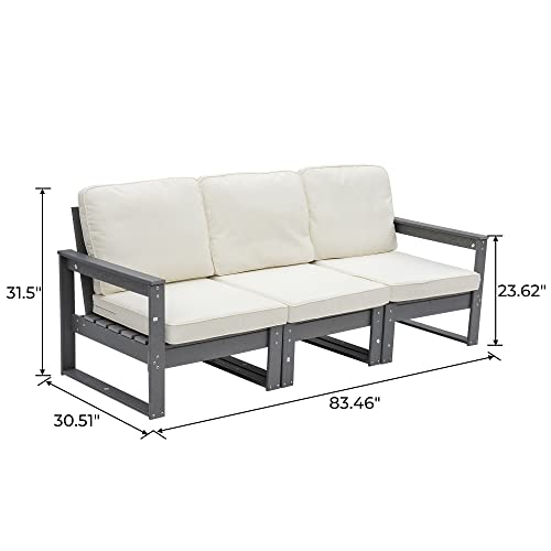 Laurel Canyon 3 Piece Outdoor Sofa HDPE Recycled Plastic Patio Sectional Sofa Outdoor Couch with Beige Cushions, Slate Grey