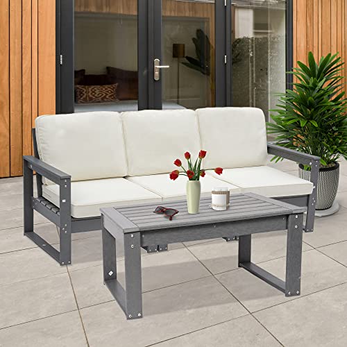 Laurel Canyon 3 Piece Outdoor Sofa HDPE Recycled Plastic Patio Sectional Sofa Outdoor Couch with Beige Cushions, Slate Grey