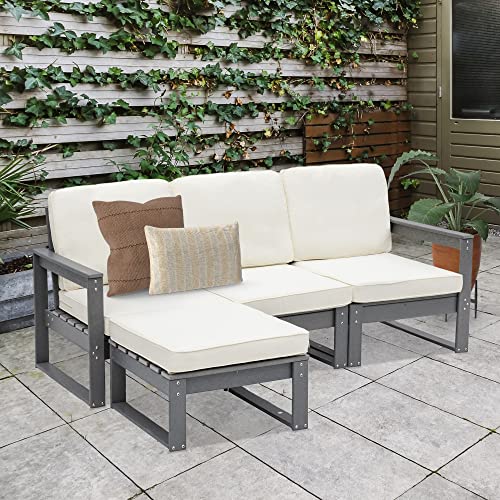 Laurel Canyon 3 Piece Outdoor Sofa HDPE Recycled Plastic Patio Sectional Sofa Outdoor Couch with Beige Cushions, Slate Grey