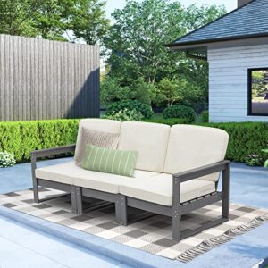 Laurel Canyon 3 Piece Outdoor Sofa HDPE Recycled Plastic Patio Sectional Sofa Outdoor Couch with Beige Cushions, Slate Grey