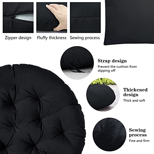 Bextile Papasan Chair Cushion Only, Thickened Round Papasan Chair Cushion, Leisure Papasan Seat Cushion with Square Pillow (Black)