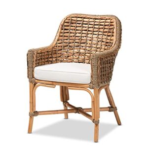 baxton studio kyle modern bohemian natural brown woven rattan dining arm chair with cushion