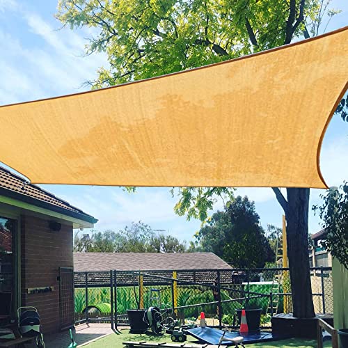 BELLE DURA 7'X13' Rectangle Sand Sun Patio Shade Sail Canopy Use for Patio Backyard Lawn Garden Outdoor Awning Shade Cover-185 GSM-Block 98% of UV Radiation-5Years Warranty