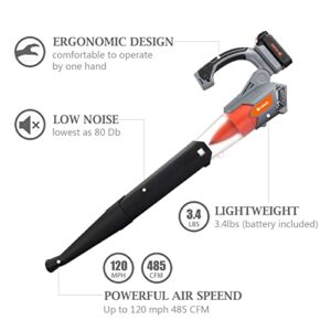 Ukoke 20V (120 MPH 458 CFM) Cordless Leaf Blower- 2.0 Ah Brushless Leaf Blower Lithium Battery and Charger Included, for Blowing Snow Debris, Leaves, and Dust