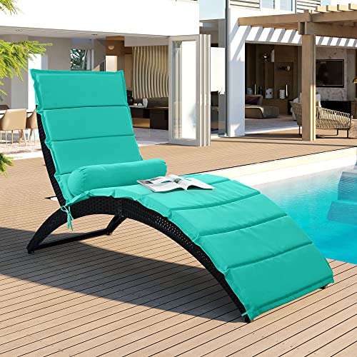 Livspace Patio Furniture Outdoor Adjustable PE Rattan Wicker Chaise Lounge Chair Sunbed,Blue Cushion