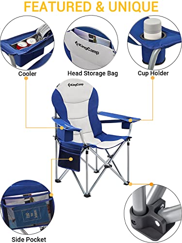 KingCamp 3PCS Lumbar Support Camping Chairs with Cooler Bag Padded Folding Camping Chair for Adults with Adjustable Armrest