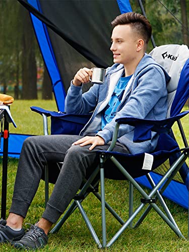 KingCamp 3PCS Lumbar Support Camping Chairs with Cooler Bag Padded Folding Camping Chair for Adults with Adjustable Armrest