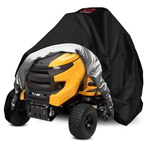 riding lawn mower cover, heavy duty waterproof polyester oxford tractor cover uv & dust & water resistant,universal fit decks up to 54″ with drawstring & storage bag (black)