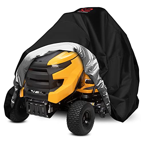 Riding Lawn Mower Cover, Heavy Duty Waterproof Polyester Oxford Tractor Cover UV & Dust & Water Resistant,Universal Fit Decks up to 54" with Drawstring & Storage Bag (Black)