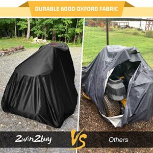 Riding Lawn Mower Cover, Heavy Duty Waterproof Polyester Oxford Tractor Cover UV & Dust & Water Resistant,Universal Fit Decks up to 54" with Drawstring & Storage Bag (Black)