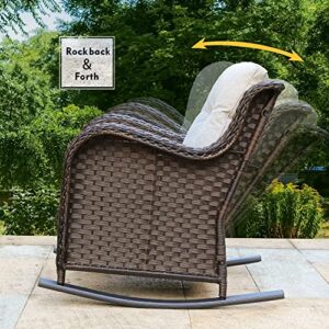 HAPLIFE Patio Rattan Rocking Chair Club Rocker Wicker Outdoor Furniture Set Water-Resistant, Brown