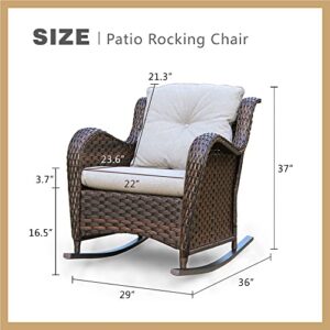 HAPLIFE Patio Rattan Rocking Chair Club Rocker Wicker Outdoor Furniture Set Water-Resistant, Brown