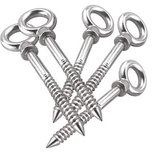 5 pack 304 stainless steel eye screws durable eye hooks screw in heavy duty perfect for hammock stand, yoga, swing chair (load capacity 650lbs)