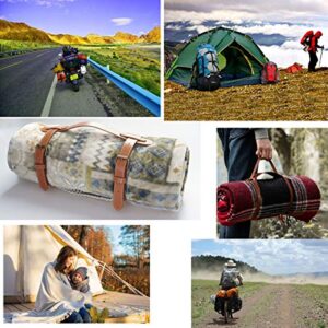 PU Leather Handle Outdoor Picnic Blanket Carry Strap Camping Travel Rug Carrier Blanket Motorcycle Tour Yoga Mat Luggage Belt (Light Brown)