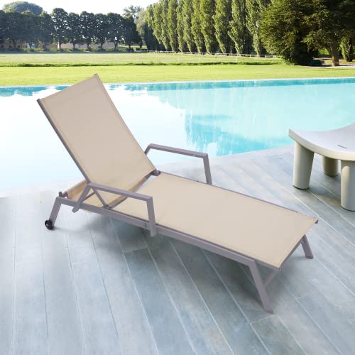 FUZOFUIZ Patio Lounge Chair, Textilene Aluminum Pool Lounge Chair, Patio Chaise Lounge with Armrests and Wheels for Patio Backyard Porch Garden Poolside