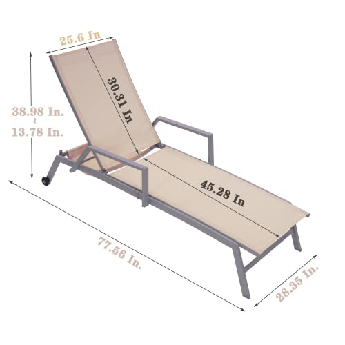 FUZOFUIZ Patio Lounge Chair, Textilene Aluminum Pool Lounge Chair, Patio Chaise Lounge with Armrests and Wheels for Patio Backyard Porch Garden Poolside