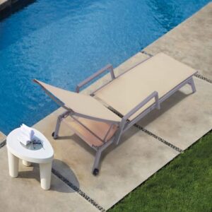 FUZOFUIZ Patio Lounge Chair, Textilene Aluminum Pool Lounge Chair, Patio Chaise Lounge with Armrests and Wheels for Patio Backyard Porch Garden Poolside