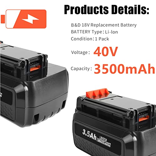 Upgrade 3500mAh 40V LBXR36 Battery Replacement for Black & Decker 40V Max Lithium Battery LBXR36 LBX2040 LBXR2036 LBX1540 LBX2540 Tools LST136 LHT2436B LSW36 LCC340C LCS1240B Tool Power Battery