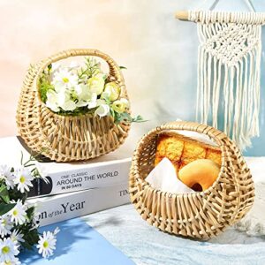 Taiyin 3 Pcs Rattan Basket Half Moon Wicker Basket Willow Straw Basket Small Woven Basket with Handle Wedding Flower Girl Baskets Sturdy Picnic Basket for Garden Storage Home Decor