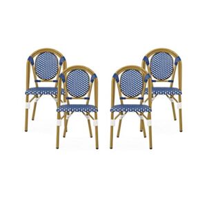 christopher knight home gwendolyn outdoor french bistro chairs (set of 4), blue + white + bamboo print finish