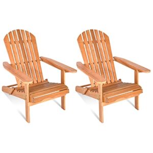 tangkula folding adirondack chair, weather resistant outdoor chair, eucalyptus wood adirondack lounger chair for patio porch deck poolside and backyard (2)