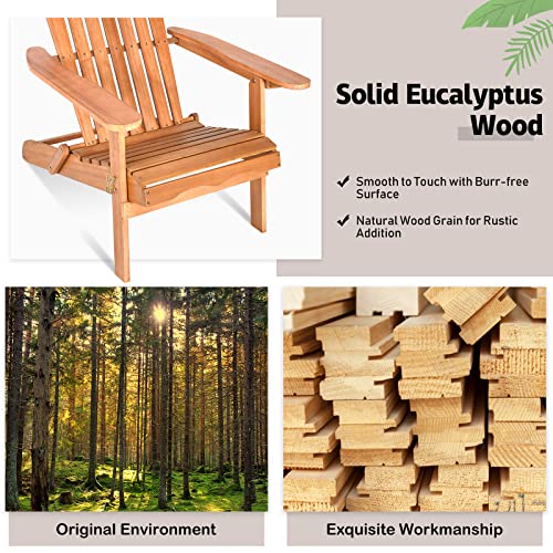 Tangkula Folding Adirondack Chair, Weather Resistant Outdoor Chair, Eucalyptus Wood Adirondack Lounger Chair for Patio Porch Deck Poolside and Backyard (2)