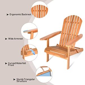 Tangkula Folding Adirondack Chair, Weather Resistant Outdoor Chair, Eucalyptus Wood Adirondack Lounger Chair for Patio Porch Deck Poolside and Backyard (2)