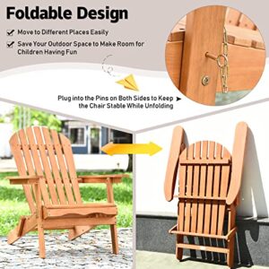 Tangkula Folding Adirondack Chair, Weather Resistant Outdoor Chair, Eucalyptus Wood Adirondack Lounger Chair for Patio Porch Deck Poolside and Backyard (2)