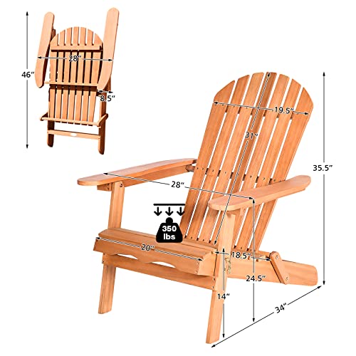 Tangkula Folding Adirondack Chair, Weather Resistant Outdoor Chair, Eucalyptus Wood Adirondack Lounger Chair for Patio Porch Deck Poolside and Backyard (2)